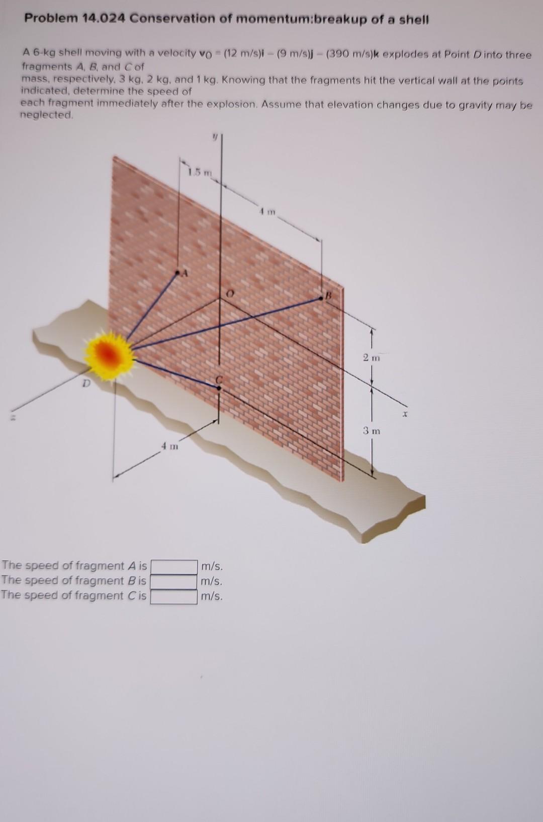 Solved A 6 −kg shell moving with a velocity v0=(12 m/s)i−(9 | Chegg.com