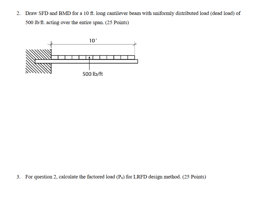 Solved Draw SFD and BMD for a 10 ﻿ft . ﻿long cantilever beam | Chegg.com