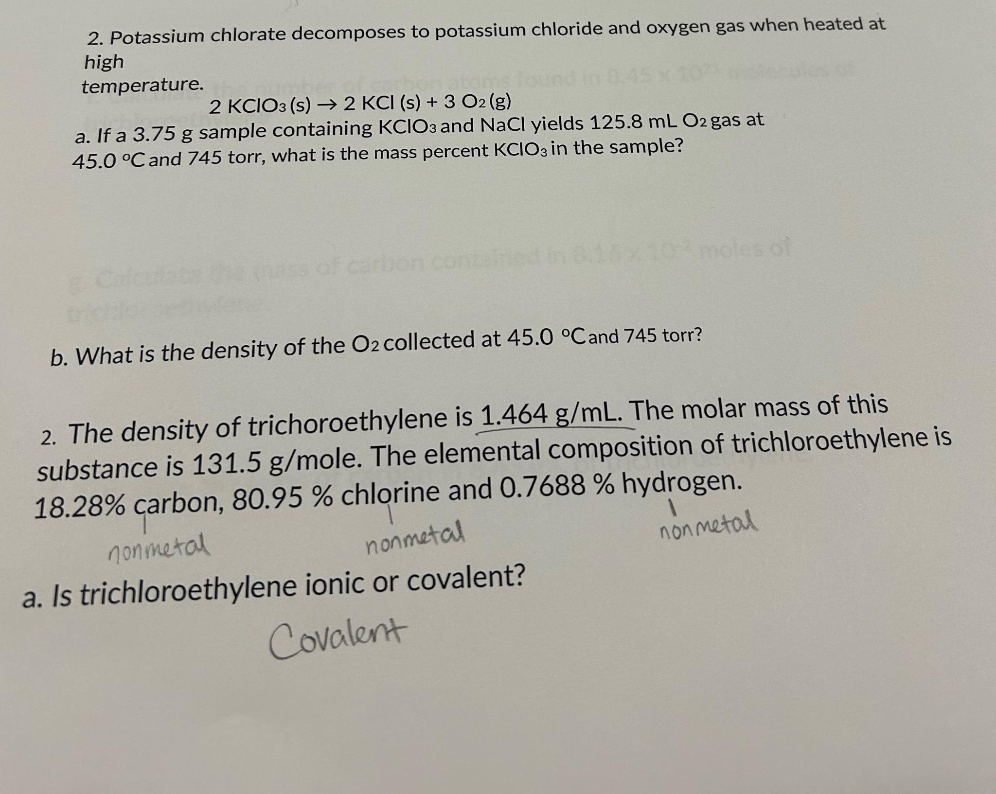 Solved Potassium chlorate decomposes to potassium chloride | Chegg.com