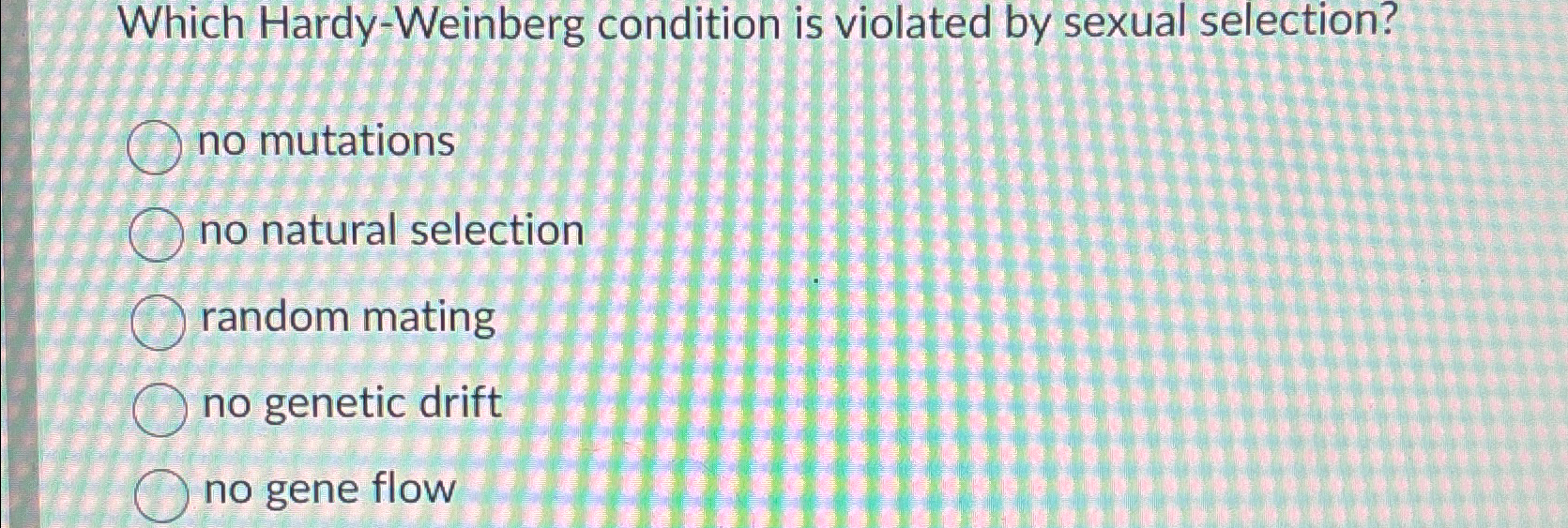 Solved Which Hardy-Weinberg condition is violated by sexual | Chegg.com