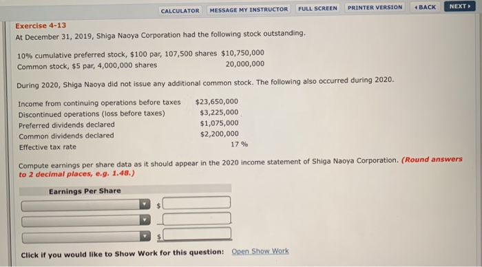 Solved PRINTER VERSION BACK NEXT CALCULATOR MESSAGE MY | Chegg.com