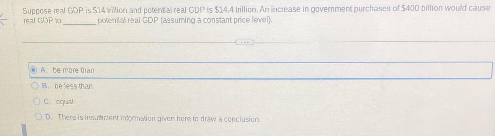Solved Suppose real GDP is $14 ﻿trillion and potential real | Chegg.com