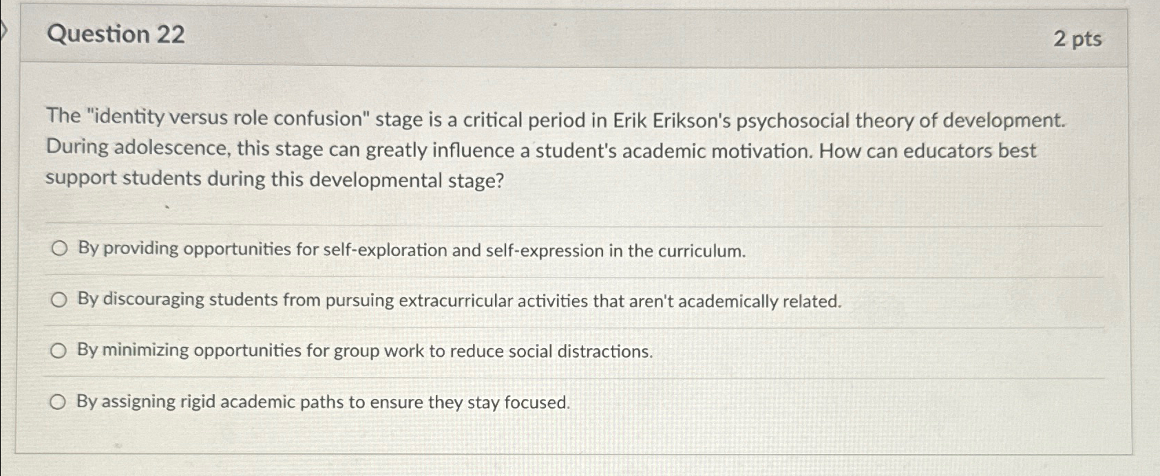 Solved Question 222 ﻿ptsThe "identity versus role confusion" | Chegg.com