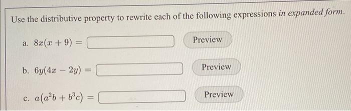 Solved Use the distributive property to rewrite each of the | Chegg.com