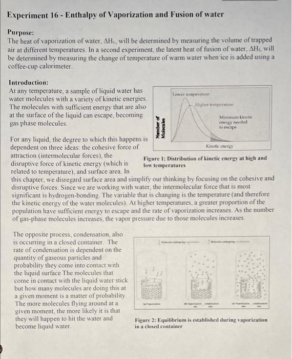 Solved Experiment 16 - Enthalpy of Vaporization and Fusion | Chegg.com