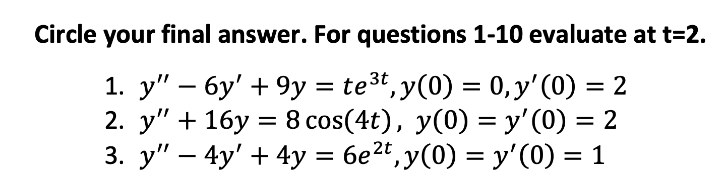 Solved Circle your final answer. For questions 1-10 | Chegg.com
