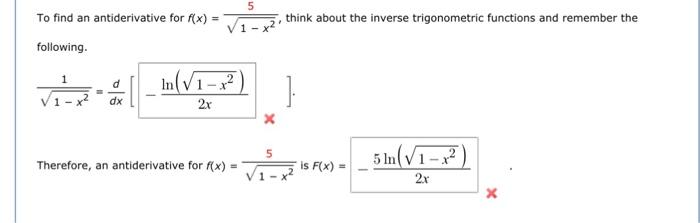 Solved To find an antiderivative for f(x) = following. 1 V1- | Chegg.com