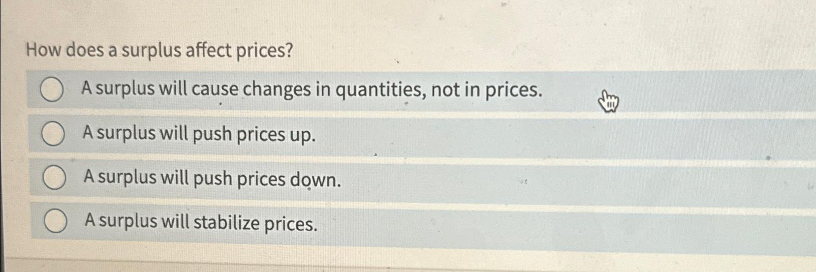 Solved How does a surplus affect prices?A surplus will cause | Chegg.com