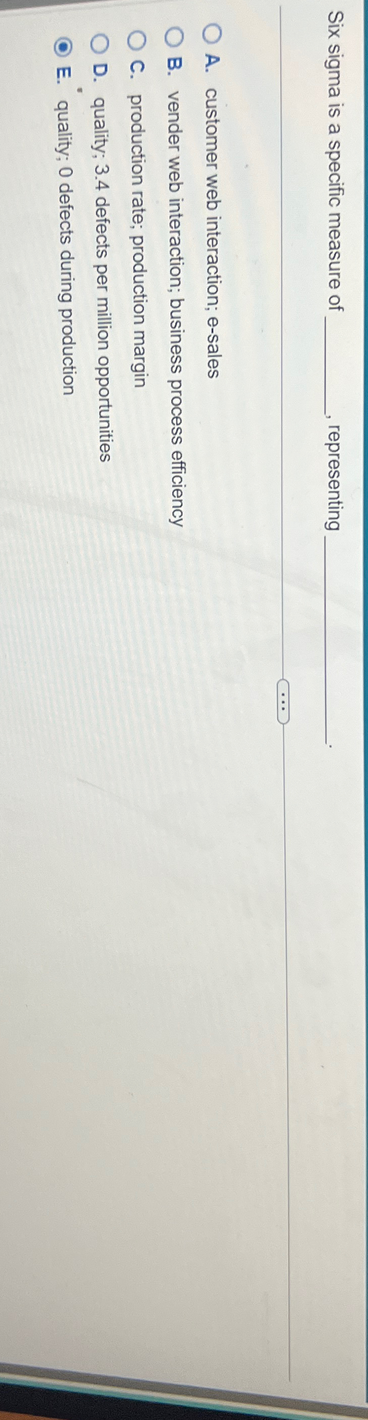 Solved Six sigma is a specific measure of representingA. | Chegg.com