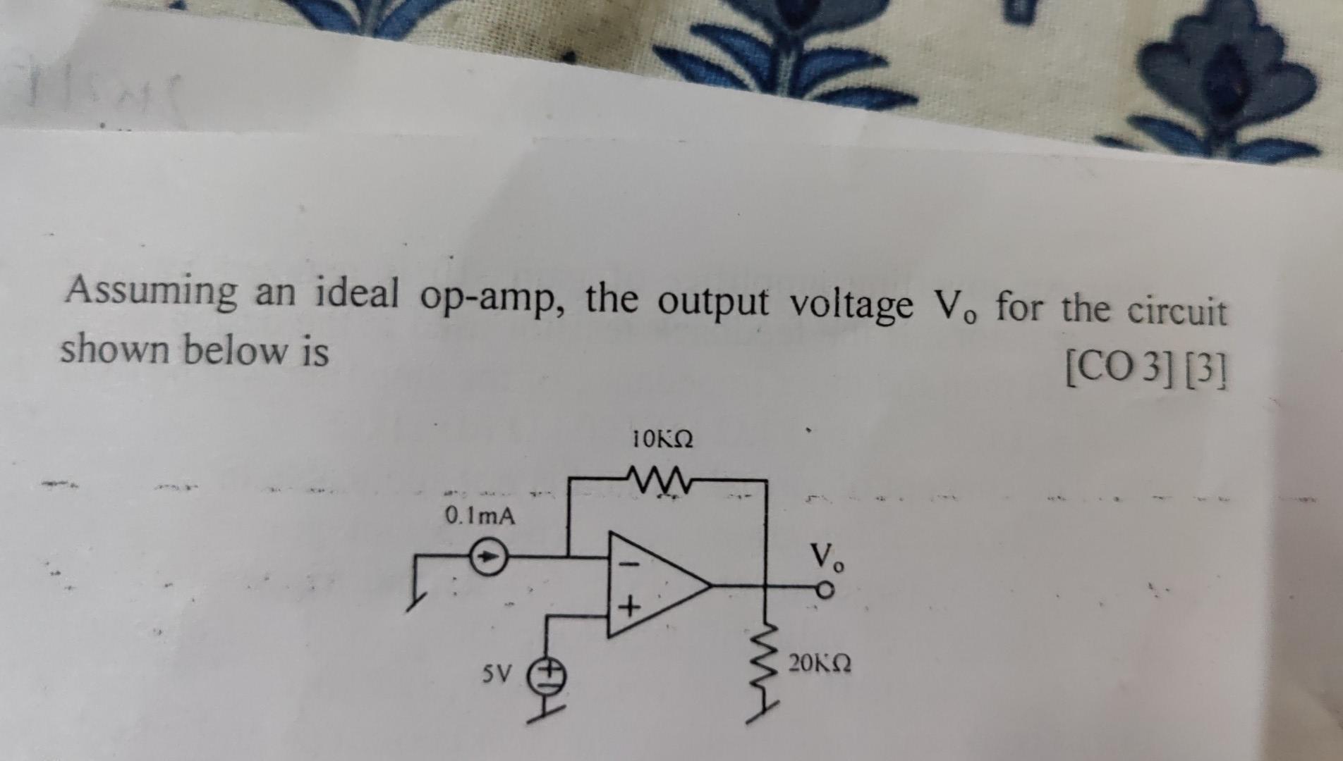 Solved Assuming an ideal op-amp, the output voltage V0 for | Chegg.com