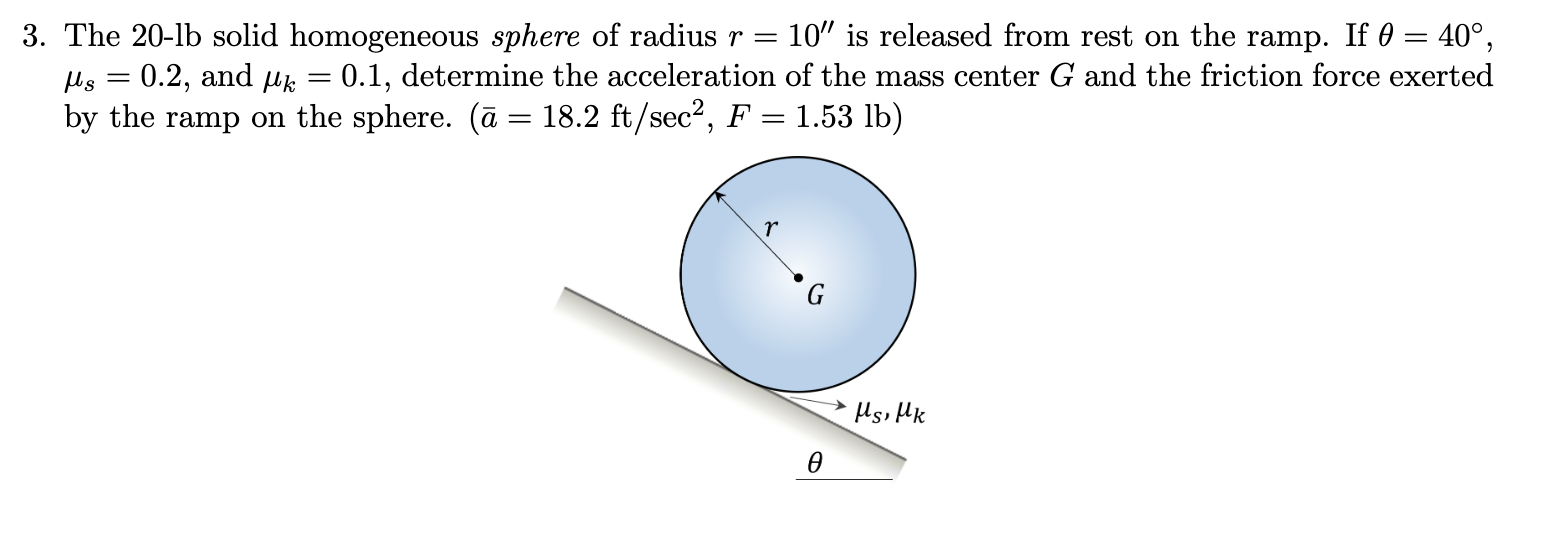 Solved The 20-lb solid homogeneous sphere of radius | Chegg.com