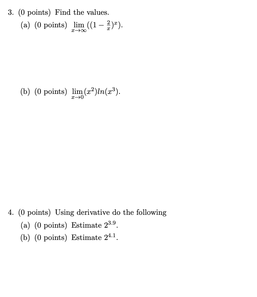 Solved (0 points) Find the values.(a) (0 | Chegg.com Solved (0 points) Find the values.(a) (0 | Chegg.com