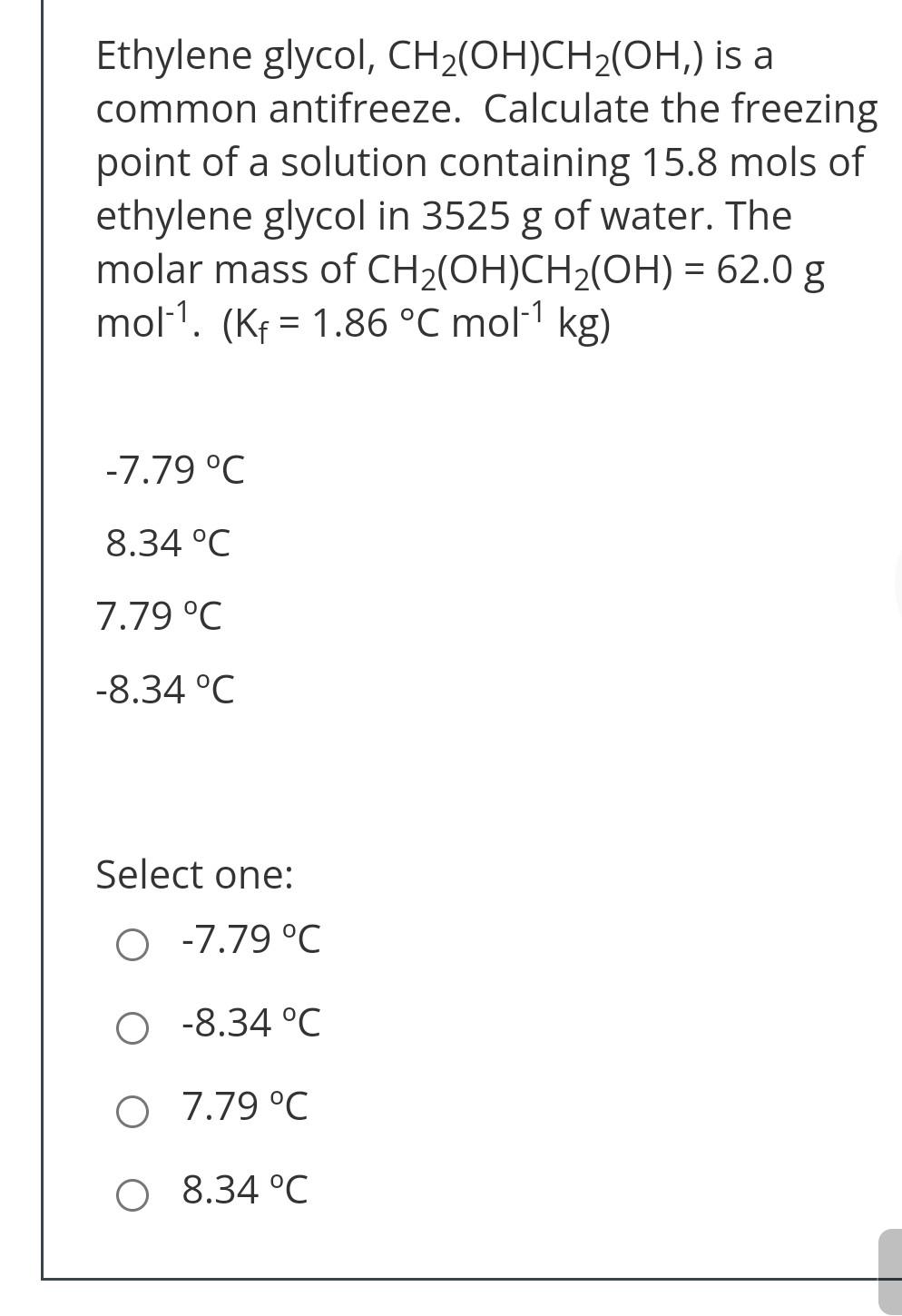 Solved Ethylene glycol, CH2(OH)CH2(OH) is a common | Chegg.com