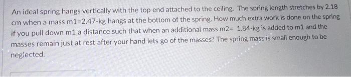 Solved An ideal spring hangs vertically with the top end | Chegg.com