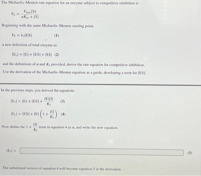 Solved The Michaelis Menten Rate Equation For An Enzyme