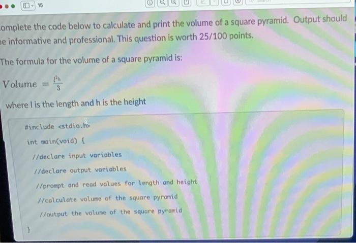 Solved omplete the code below to calculate and print the | Chegg.com
