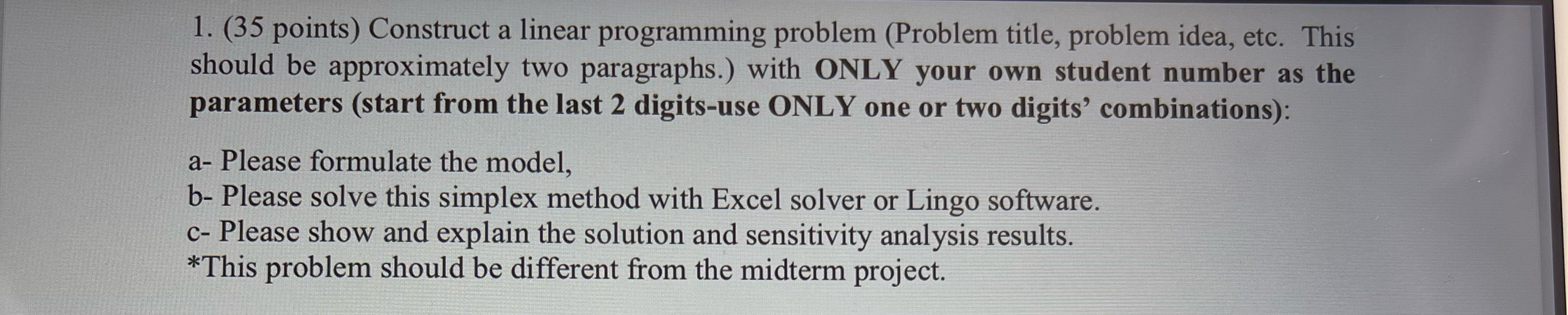 Solved (35 ﻿points) ﻿Construct a linear programming problem | Chegg.com