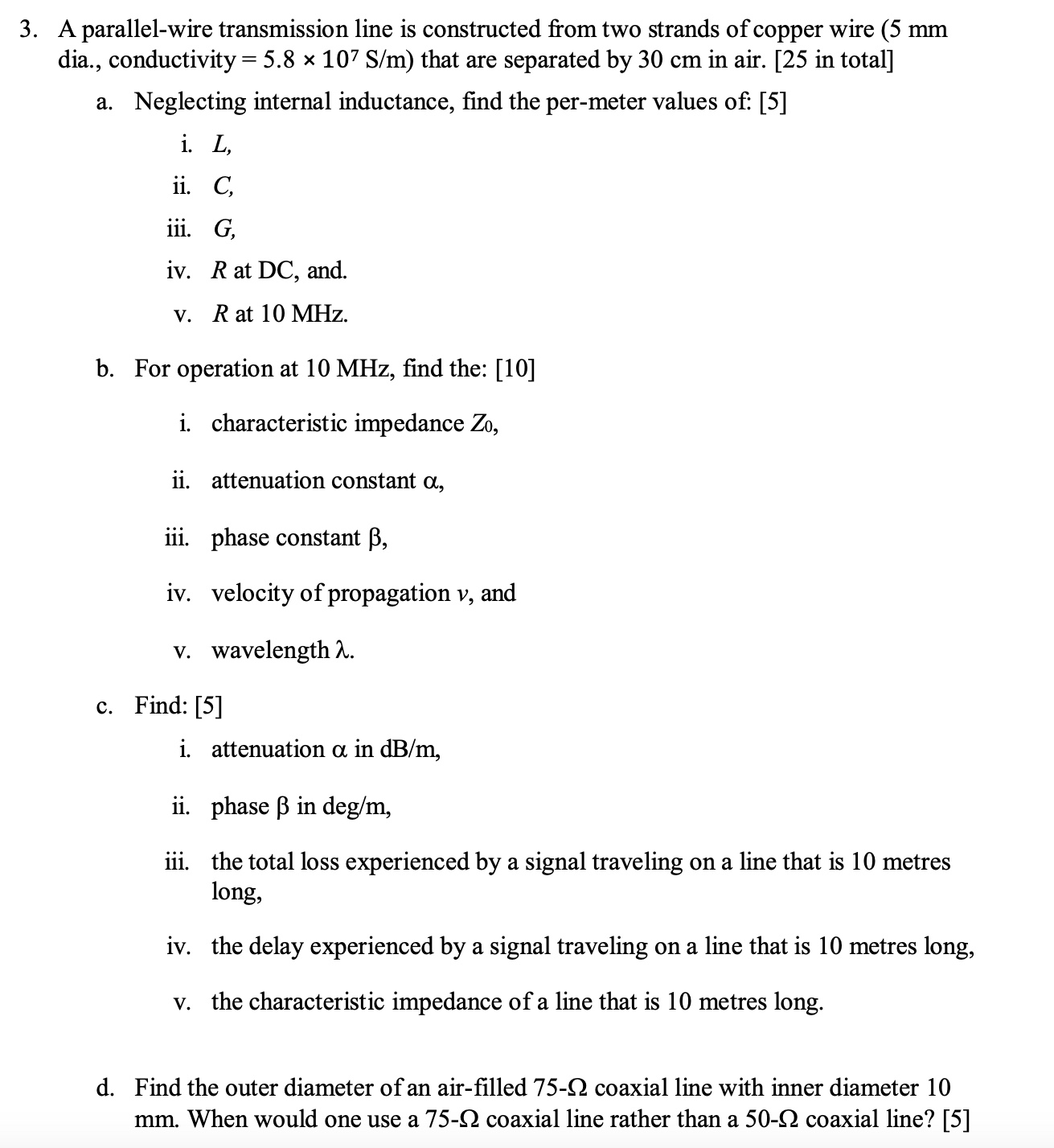Solved A parallel-wire transmission line is constructed from | Chegg.com