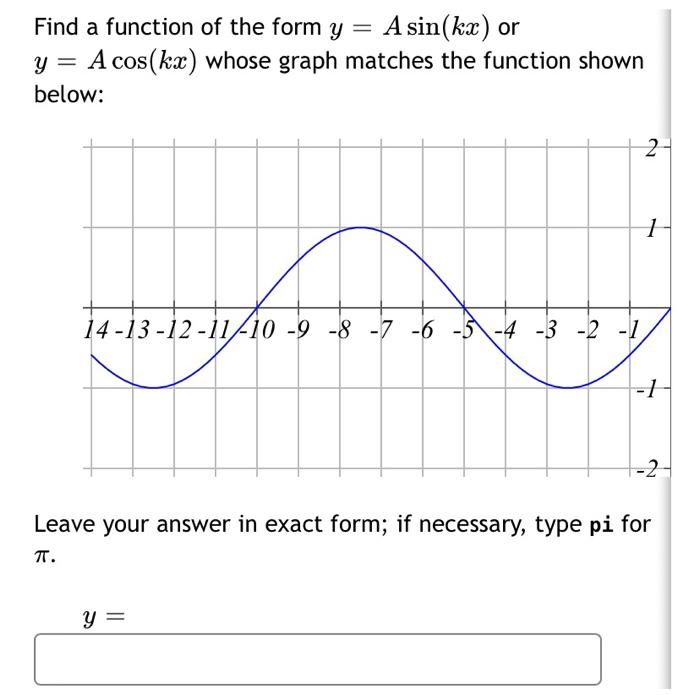 Solved y = Find a function of the form y = A sin(kx) or A | Chegg.com