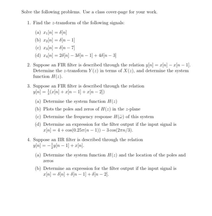 Solve the following problems. Use a class cover-page | Chegg.com