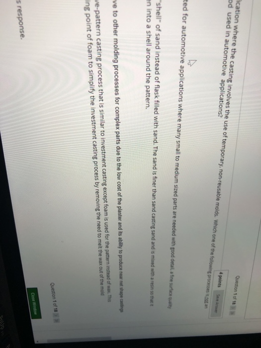 Solved Question 1 Expendable mold casting is a generic | Chegg.com
