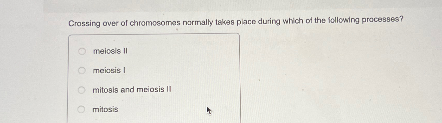 Solved Crossing over of chromosomes normally takes place | Chegg.com