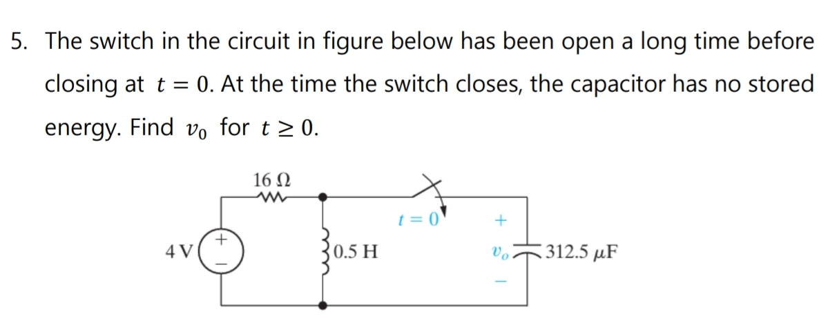 Solved The switch in the circuit in figure below has been | Chegg.com