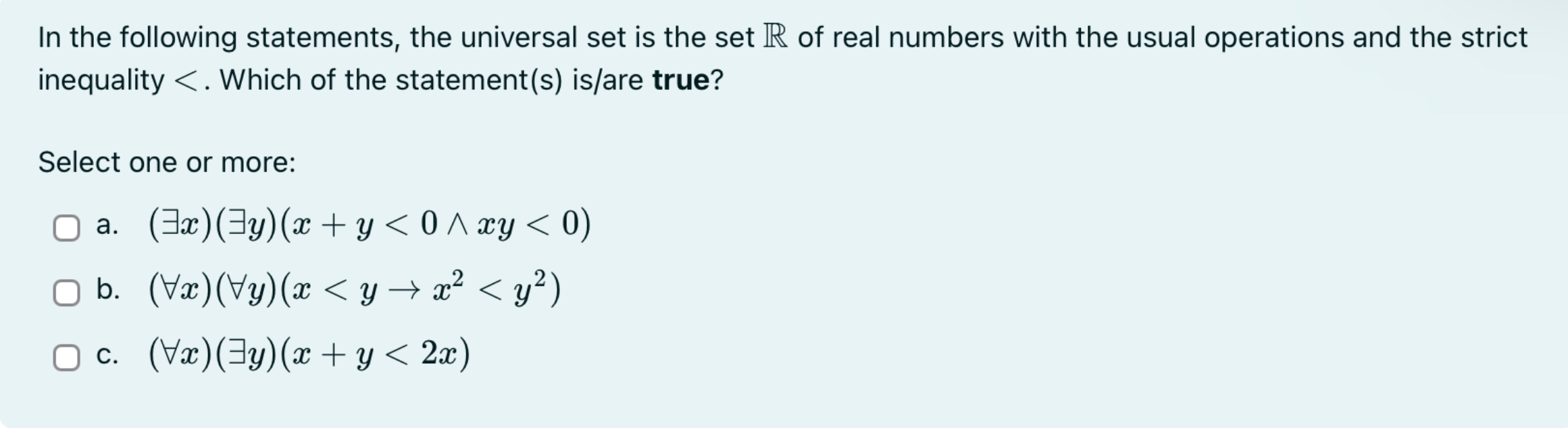 Solved In the following statements, the universal set is the | Chegg.com