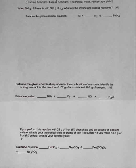 Solved [Limiting Reactant, Excess Reactant, Theoretical | Chegg.com