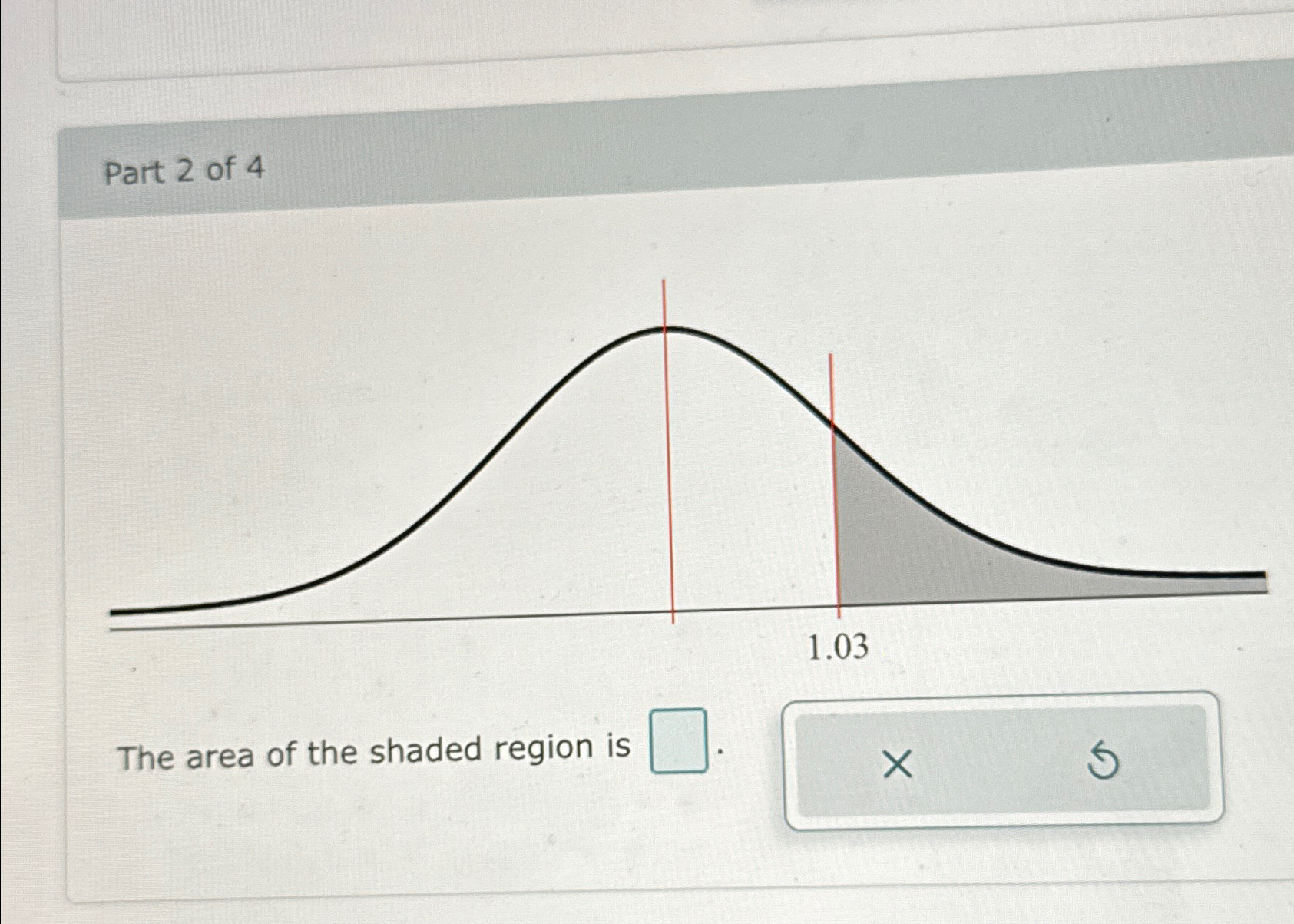Solved Part 1 ﻿of 4-1.92The area of the shaded region isPart | Chegg.com