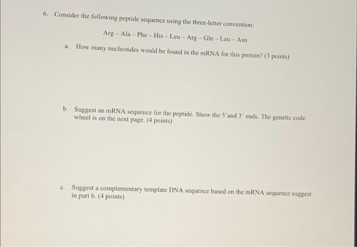 Solved 6. Consider the following peptide sequence using the | Chegg.com