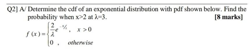 Solved Q2] A/ Determine the cdf of an exponential | Chegg.com