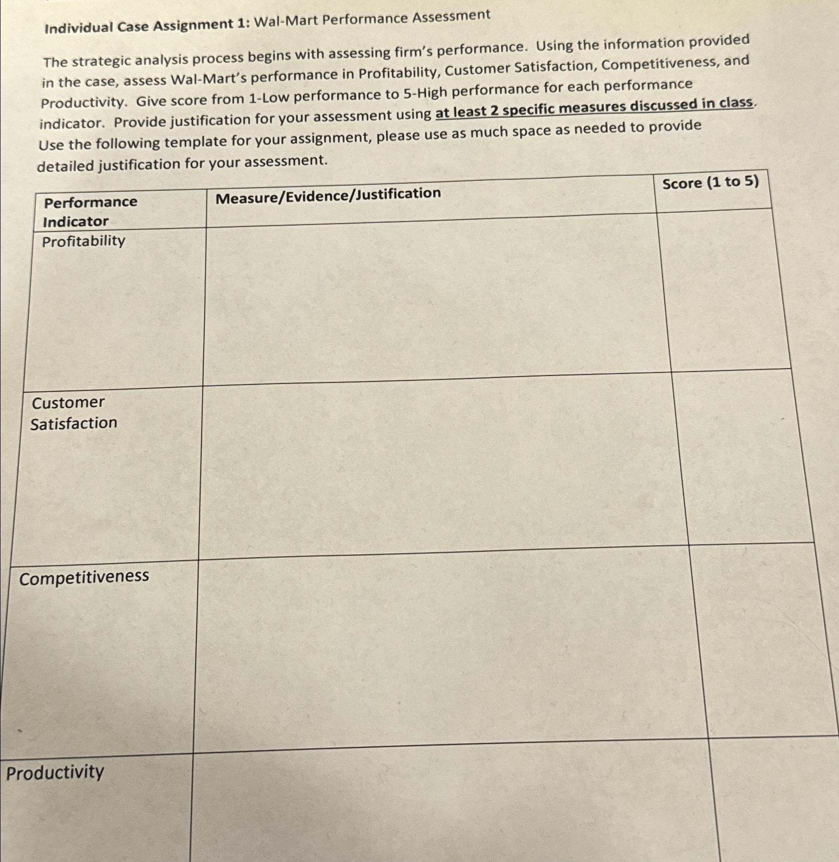 Solved Individual Case Assignment 1: Wal-Mart Performance | Chegg.com