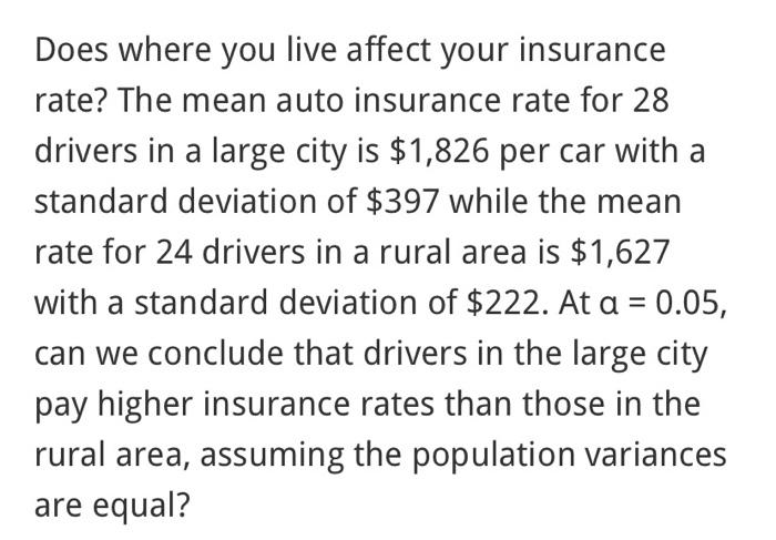 Solved Does where you live affect your insurance rate? The | Chegg.com