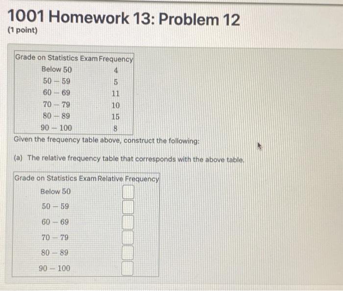 Solved 1001 Homework 13: Problem 12 (1 point) Given the | Chegg.com