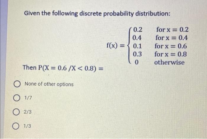 Solved Given the following discrete probability | Chegg.com