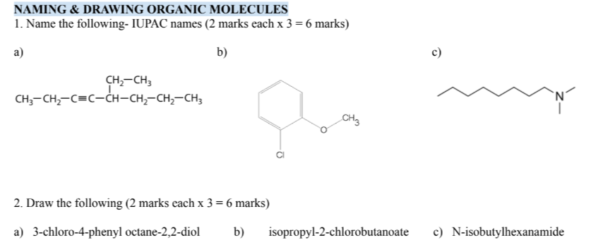 Solved NAMING & DRAWING ORGANIC MOLECULESName the following- | Chegg.com Solved NAMING & DRAWING ORGANIC MOLECULESName the following- | Chegg.com