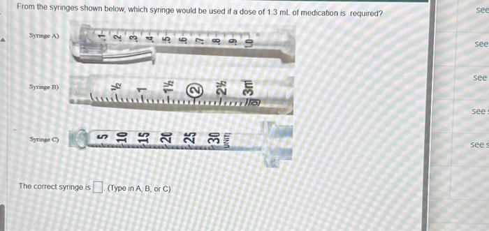 Solved From the syringes shown below, which syringe would be | Chegg.com