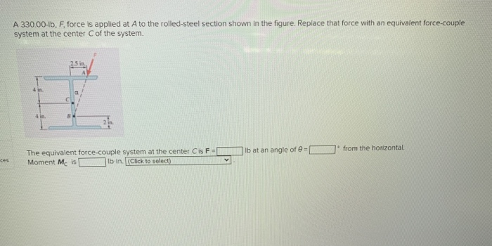 Solved A 330.00-b, F,force is applied at A to the | Chegg.com