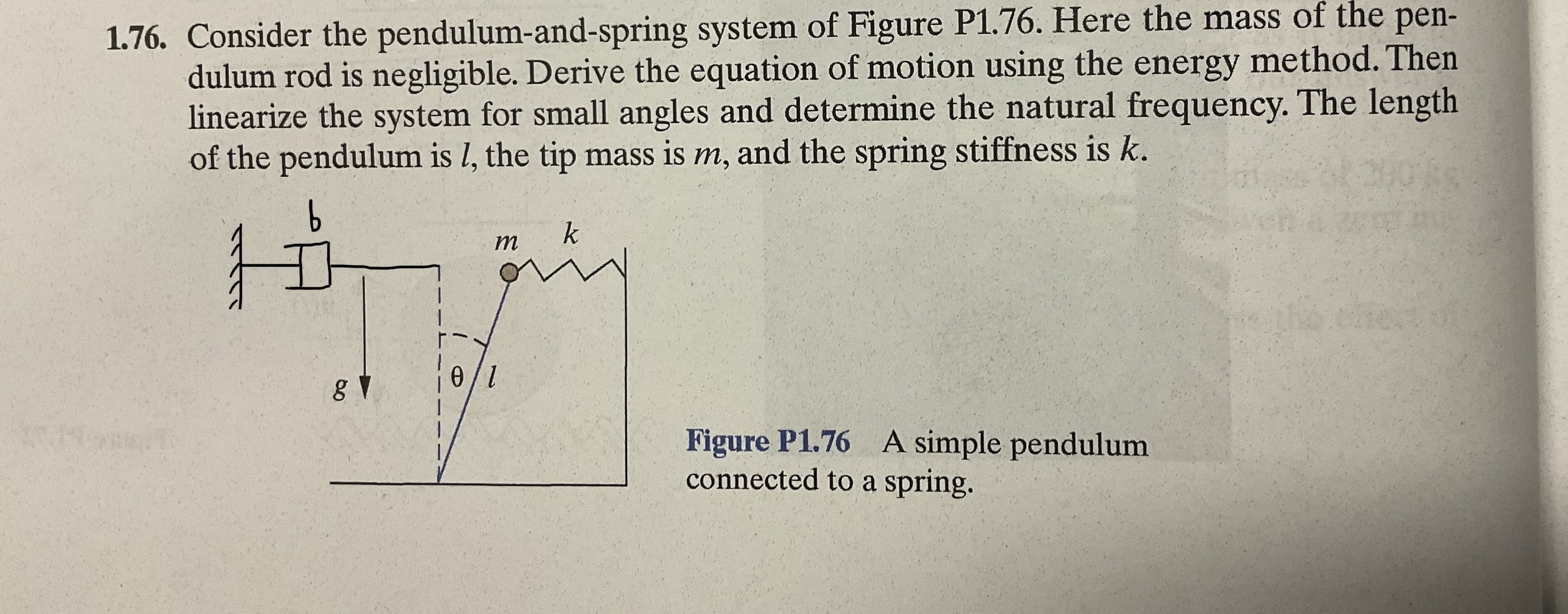 Solved 1.76. Consider the pendulum-and-spring system of | Chegg.com Solved 1.76. Consider the pendulum-and-spring system of | Chegg.com
