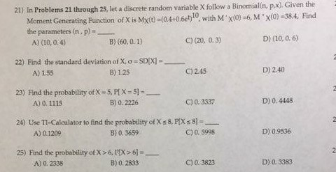 Solved 21) In Problems 21 through 25, let a discrete random | Chegg.com