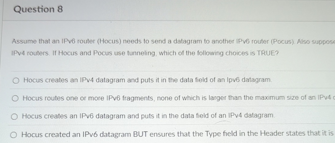 Solved Question 8Assume that an IPv6 ﻿router (Hocus) ﻿needs | Chegg.com