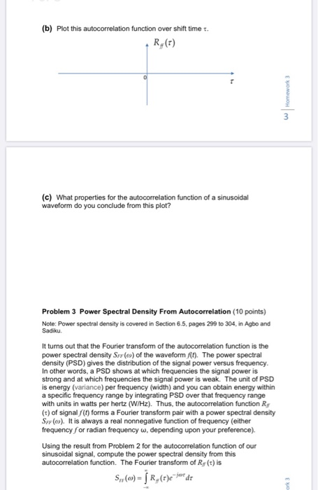 Solved Problem 2 Autocorrelation Function of a Sinusoid (20 | Chegg.com