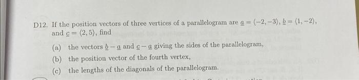 Solved D12. If the position vectors of three vertices of a | Chegg.com