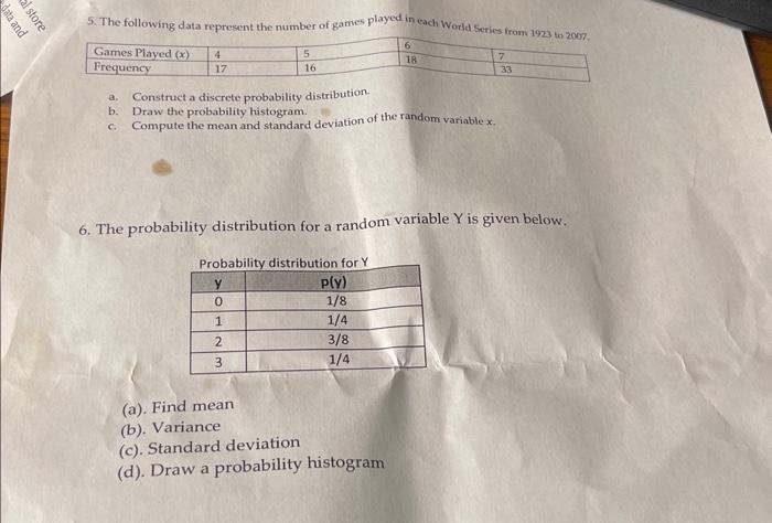 Solved 5. The following data represent the number of games | Chegg.com