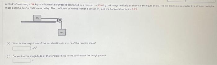 Solved A block of mass m₁ = 34 kg on a horizontal surface is | Chegg.com