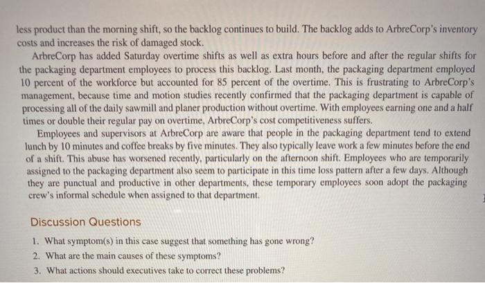 Solved ArbreCorp Ltée is a sawmill operation in Quebec that | Chegg.com