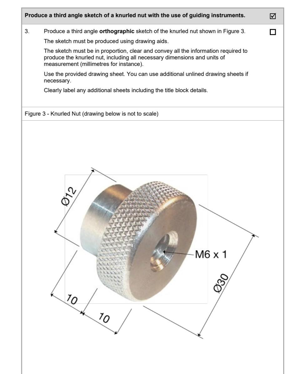 Solved Produce a third angle sketch of a knurled nut with | Chegg.com