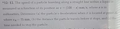 Solved *12-12. ﻿The speed of a particle traveling along a | Chegg.com