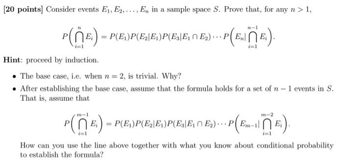 Solved 20 points] Consider events E1,E2,…,En in a sample | Chegg.com